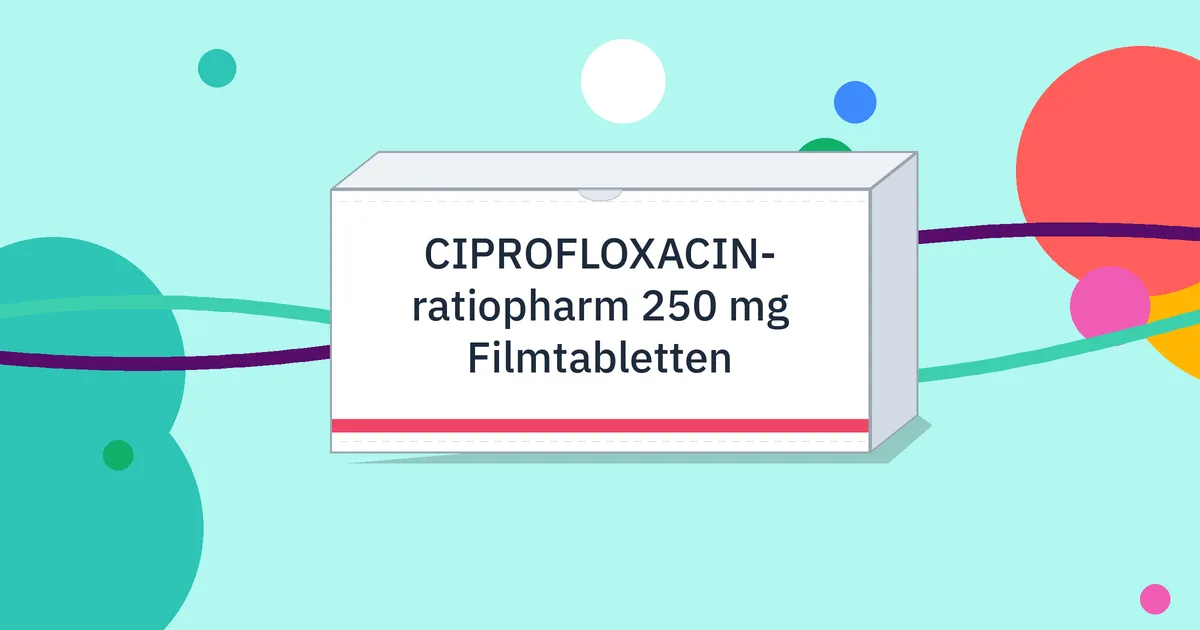 Symbolbild: Packung mit der Aufschrift CIPROFLOXACIN-ratiopharm 250 mg Filmtabletten (PZN 06575227) – Verfügbarkeit und Bezug in Apotheken in Frankfurt am Main