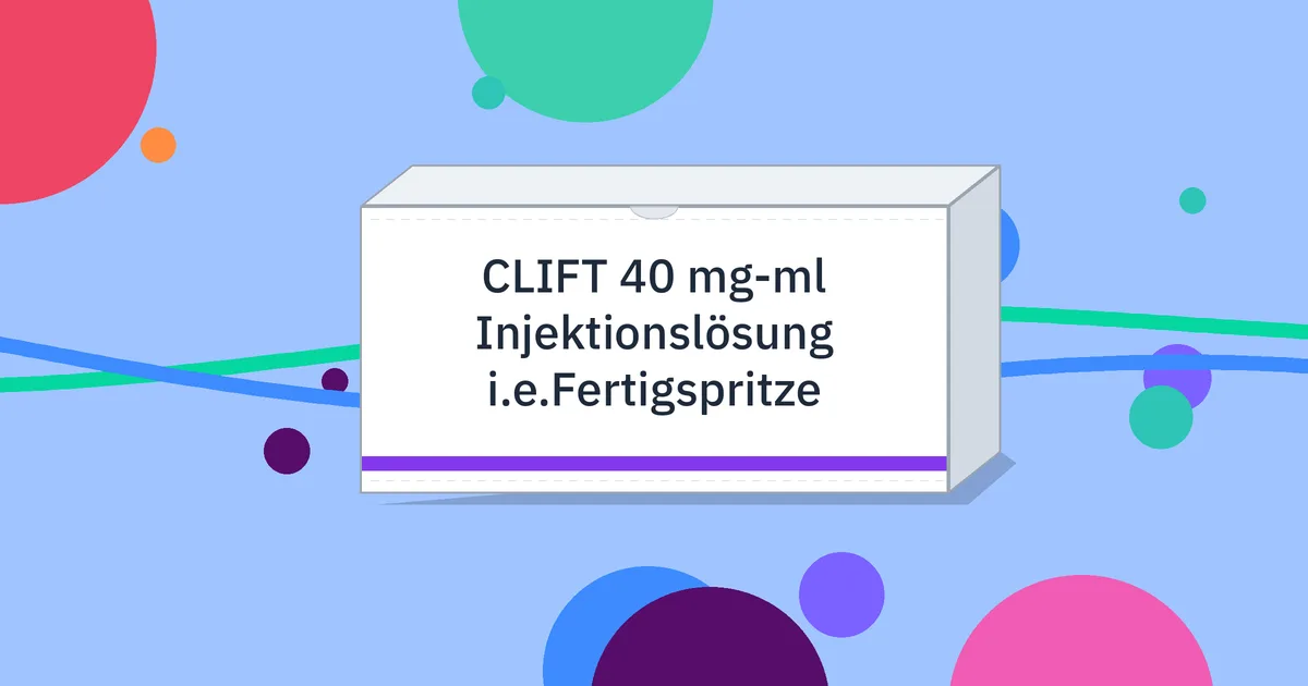 Symbolbild: Packung mit der Aufschrift CLIFT 40 mg-ml Injektionslösung i.e.Fertigspritze (PZN 19844083) – Verfügbarkeit und Bezug in Apotheken in Frankfurt am Main