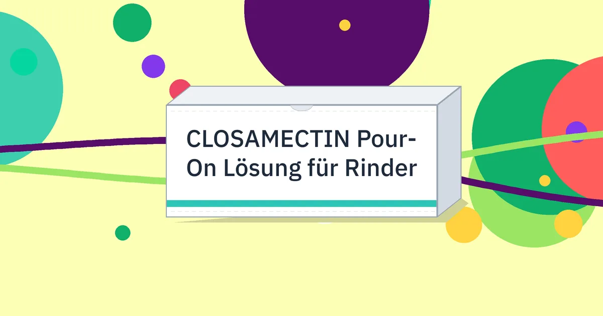 Symbolbild: Packung mit der Aufschrift CLOSAMECTIN Pour-On Lösung für Rinder (PZN 09507539) – Verfügbarkeit und Bezug in Apotheken in Frankfurt am Main