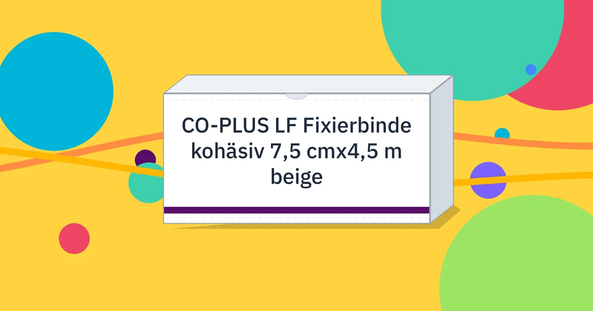 Symbolbild: Packung mit der Aufschrift CO-PLUS LF Fixierbinde kohäsiv 7,5 cmx4,5 m beige (PZN 19177681) – Verfügbarkeit und Bezug in Apotheken in Frankfurt am Main