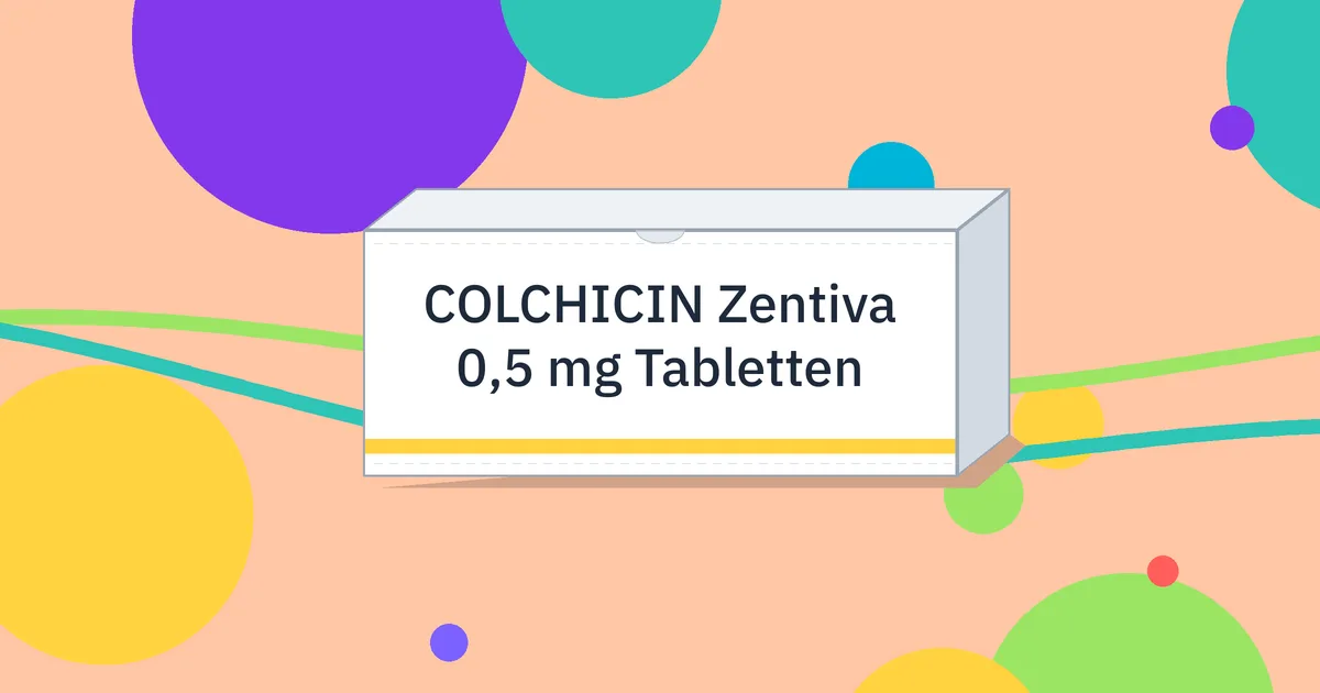 Symbolbild: Packung mit der Aufschrift COLCHICIN Zentiva 0,5 mg Tabletten (PZN 19053588) – Verfügbarkeit und Bezug in Apotheken in Frankfurt am Main