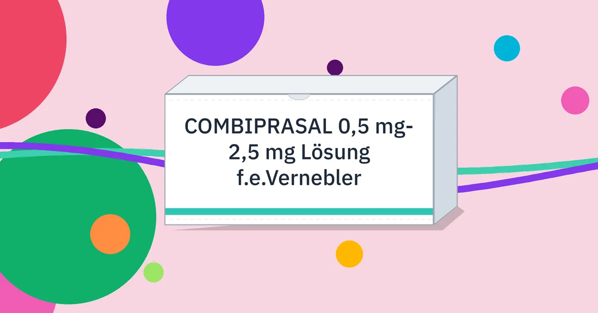Symbolbild: Packung mit der Aufschrift COMBIPRASAL 0,5 mg-2,5 mg Lösung f.e.Vernebler (PZN 11483177) – Verfügbarkeit und Bezug in Apotheken in Frankfurt am Main