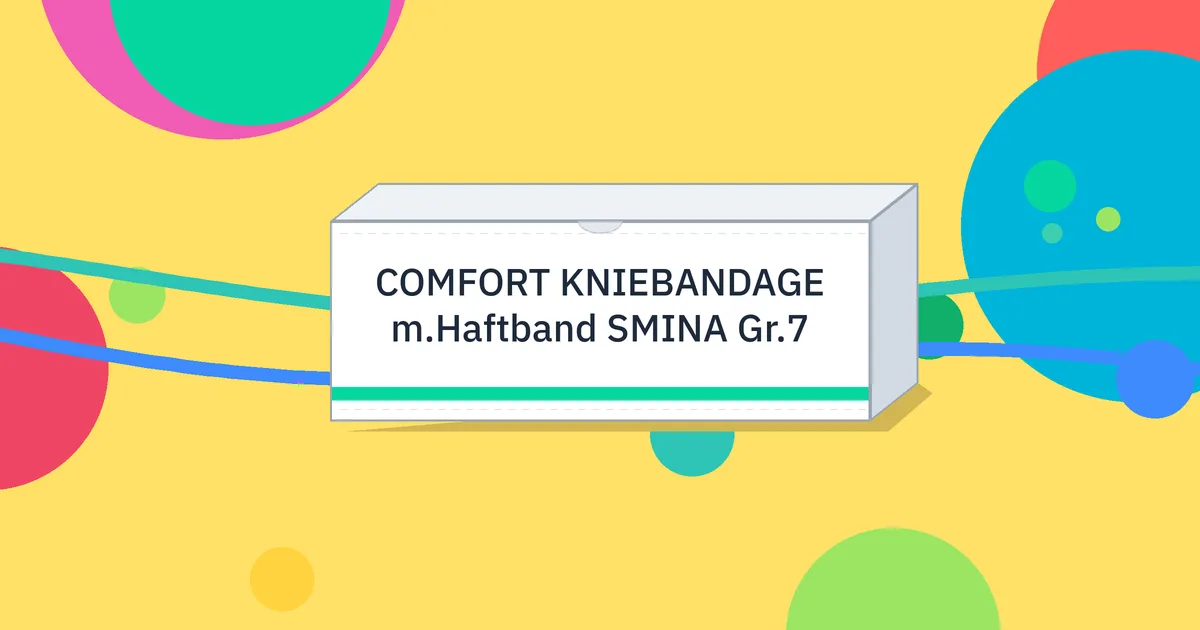 Symbolbild: Packung mit der Aufschrift COMFORT KNIEBANDAGE m.Haftband SMINA Gr.7 (PZN 20162897) – Verfügbarkeit und Bezug in Apotheken in Frankfurt am Main