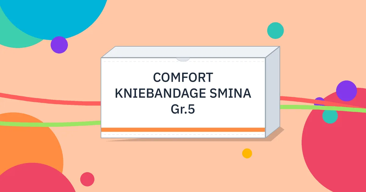 Symbolbild: Packung mit der Aufschrift COMFORT KNIEBANDAGE SMINA Gr.5 (PZN 20162992) – Verfügbarkeit und Bezug in Apotheken in Frankfurt am Main