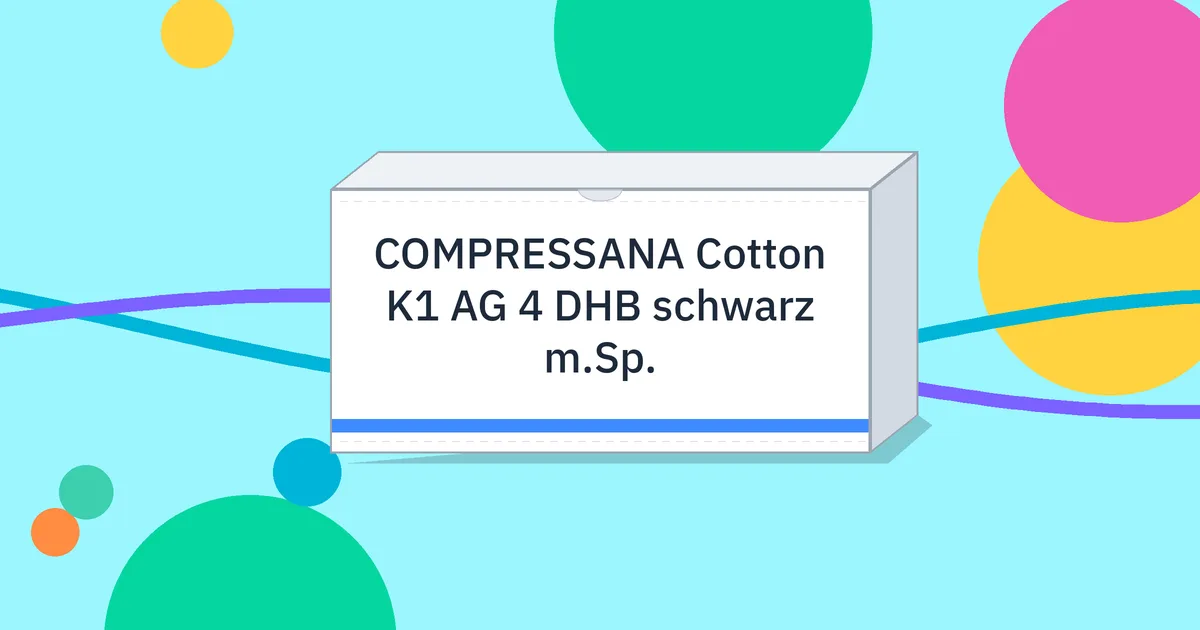 Symbolbild: Packung mit der Aufschrift COMPRESSANA Cotton K1 AG 4 DHB schwarz m.Sp. (PZN 11393267) – Verfügbarkeit und Bezug in Apotheken in Frankfurt am Main