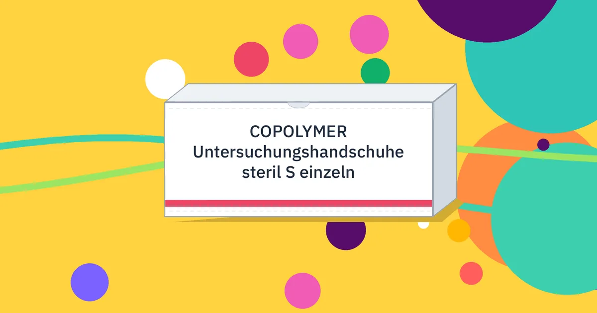 Symbolbild: Packung mit der Aufschrift COPOLYMER Untersuchungshandschuhe steril S einzeln (PZN 20361160) – Verfügbarkeit und Bezug in Apotheken in Frankfurt am Main