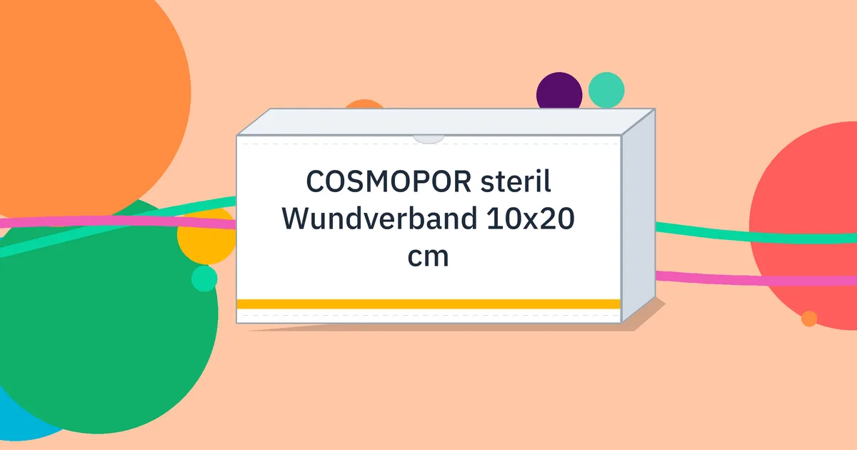 Symbolbild: Packung mit der Aufschrift COSMOPOR steril Wundverband 10x20 cm (PZN 17583230) – Verfügbarkeit und Bezug in Apotheken in Frankfurt am Main