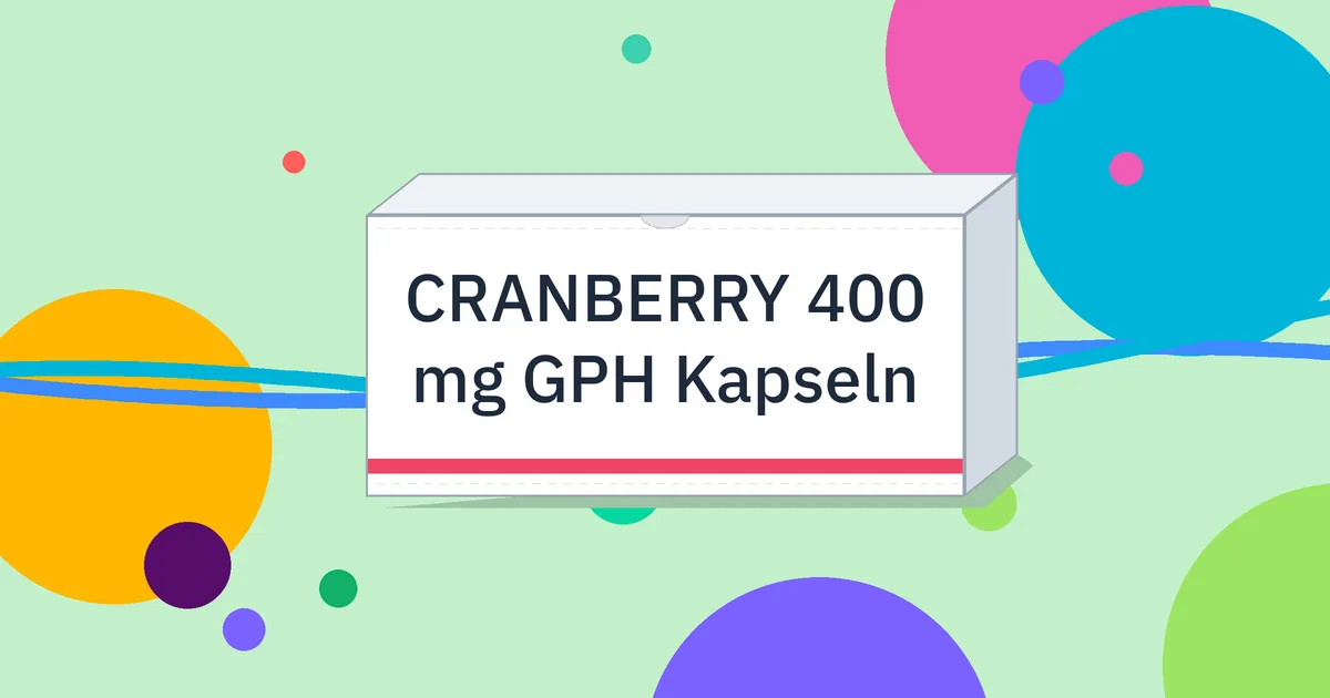Symbolbild: Packung mit der Aufschrift CRANBERRY 400 mg GPH Kapseln (PZN 07351464) – Verfügbarkeit und Bezug in Apotheken in Frankfurt am Main