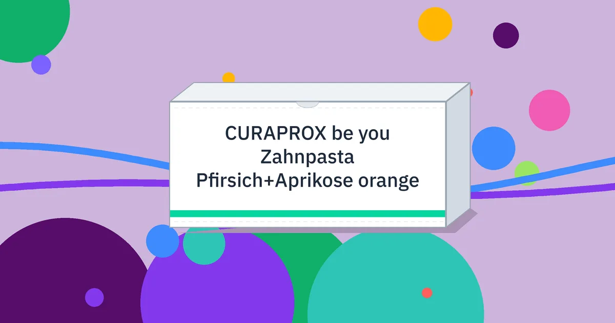 Symbolbild: Packung mit der Aufschrift CURAPROX be you Zahnpasta Pfirsich+Aprikose orange (PZN 17448816) – Verfügbarkeit und Bezug in Apotheken in Frankfurt am Main