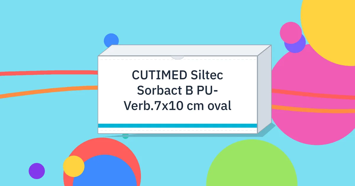 Symbolbild: Packung mit der Aufschrift CUTIMED Siltec Sorbact B PU-Verb.7x10 cm oval (PZN 19472948) – Verfügbarkeit und Bezug in Apotheken in Frankfurt am Main