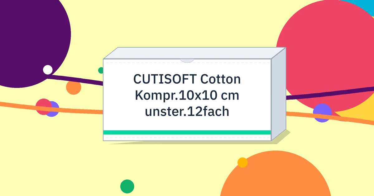 Symbolbild: Packung mit der Aufschrift CUTISOFT Cotton Kompr.10x10 cm unster.12fach (PZN 03896907) – Verfügbarkeit und Bezug in Apotheken in Frankfurt am Main