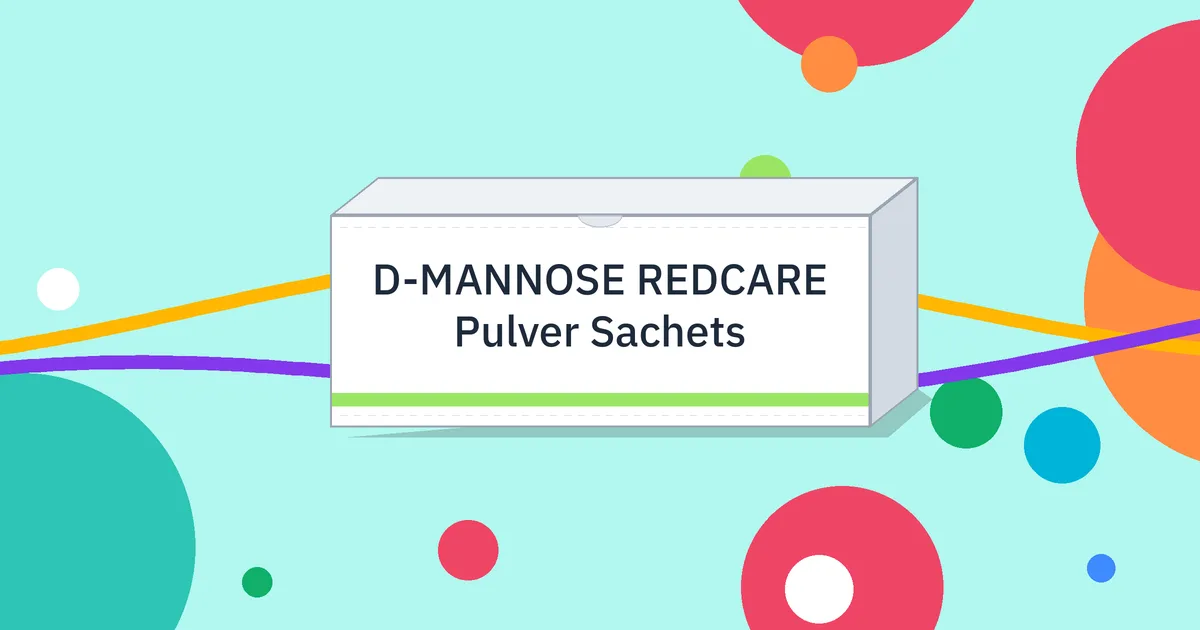 Symbolbild: Packung mit der Aufschrift D-MANNOSE REDCARE Pulver Sachets (PZN 16885414) – Verfügbarkeit und Bezug in Apotheken in Frankfurt am Main