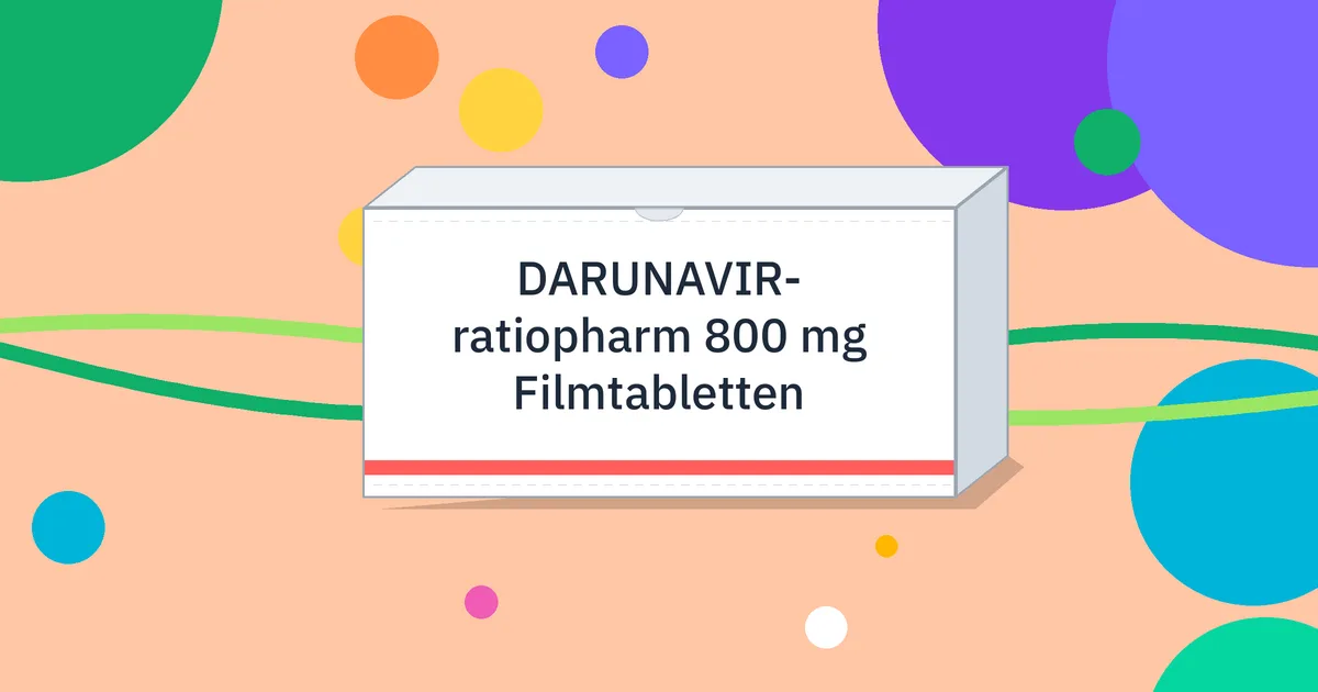 Symbolbild: Packung mit der Aufschrift DARUNAVIR-ratiopharm 800 mg Filmtabletten (PZN 14052325) – Verfügbarkeit und Bezug in Apotheken in Frankfurt am Main