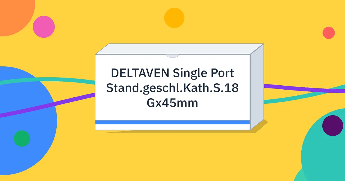 Symbolbild: Packung mit der Aufschrift DELTAVEN Single Port Stand.geschl.Kath.S.18 Gx45mm (PZN 18873438) – Verfügbarkeit und Bezug in Apotheken in Frankfurt am Main