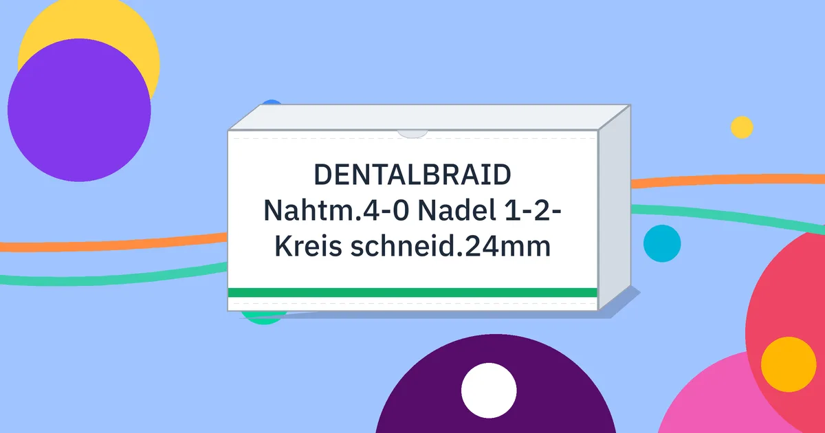 Symbolbild: Packung mit der Aufschrift DENTALBRAID Nahtm.4-0 Nadel 1-2-Kreis schneid.24mm (PZN 16756674) – Verfügbarkeit und Bezug in Apotheken in Frankfurt am Main