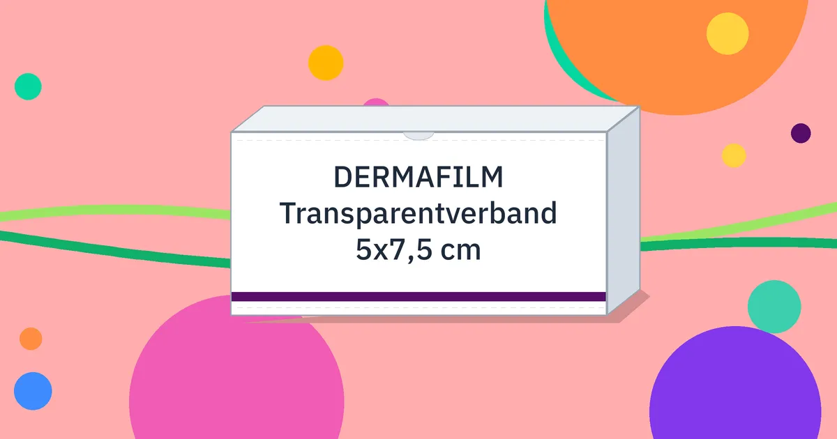 Symbolbild: Packung mit der Aufschrift DERMAFILM Transparentverband 5x7,5 cm (PZN 17610659) – Verfügbarkeit und Bezug in Apotheken in Frankfurt am Main