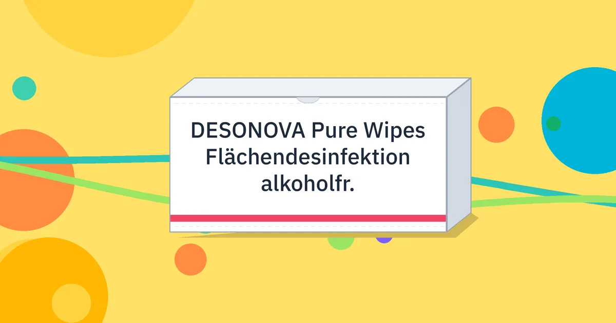 Symbolbild: Packung mit der Aufschrift DESONOVA Pure Wipes Flächendesinfektion alkoholfr. (PZN 20698818) – Verfügbarkeit und Bezug in Apotheken in Frankfurt am Main