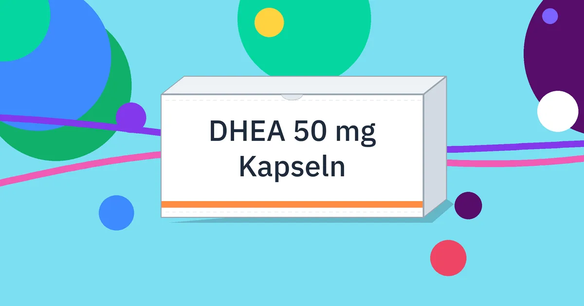 Symbolbild: Packung mit der Aufschrift DHEA 50 mg Kapseln (PZN 18682879) – Verfügbarkeit und Bezug in Apotheken in Frankfurt am Main