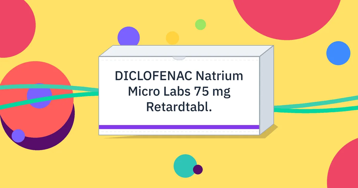 Symbolbild: Packung mit der Aufschrift DICLOFENAC Natrium Micro Labs 75 mg Retardtabl. (PZN 12481766) – Verfügbarkeit und Bezug in Apotheken in Frankfurt am Main