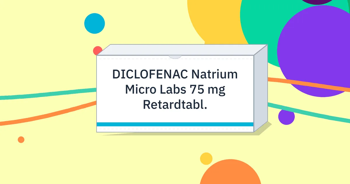 Symbolbild: Packung mit der Aufschrift DICLOFENAC Natrium Micro Labs 75 mg Retardtabl. (PZN 12481737) – Verfügbarkeit und Bezug in Apotheken in Frankfurt am Main