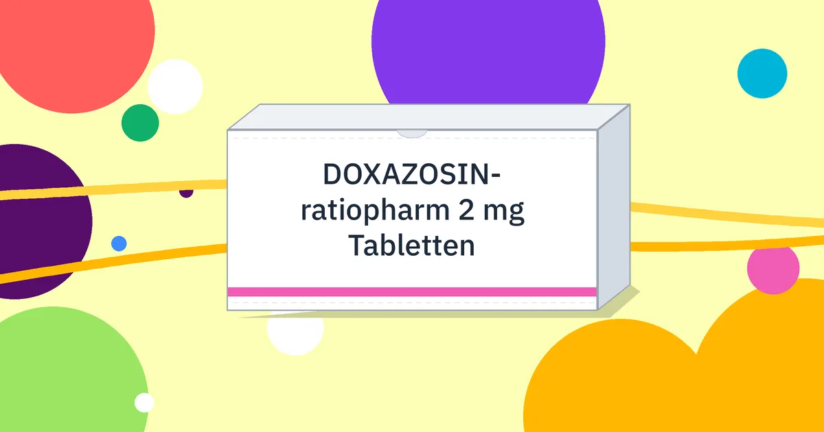 Symbolbild: Packung mit der Aufschrift DOXAZOSIN-ratiopharm 2 mg Tabletten (PZN 00171670) – Verfügbarkeit und Bezug in Apotheken in Frankfurt am Main