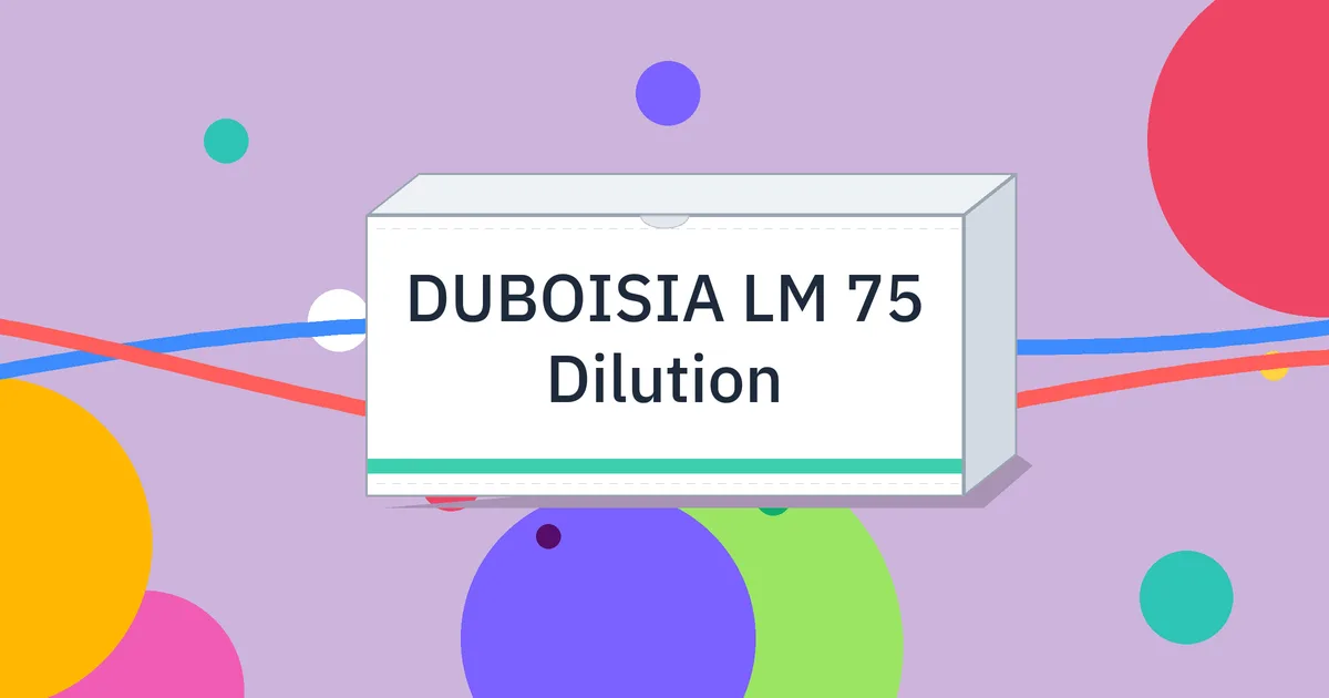 Symbolbild: Packung mit der Aufschrift DUBOISIA LM 75 Dilution (PZN 13467260) – Verfügbarkeit und Bezug in Apotheken in Frankfurt am Main