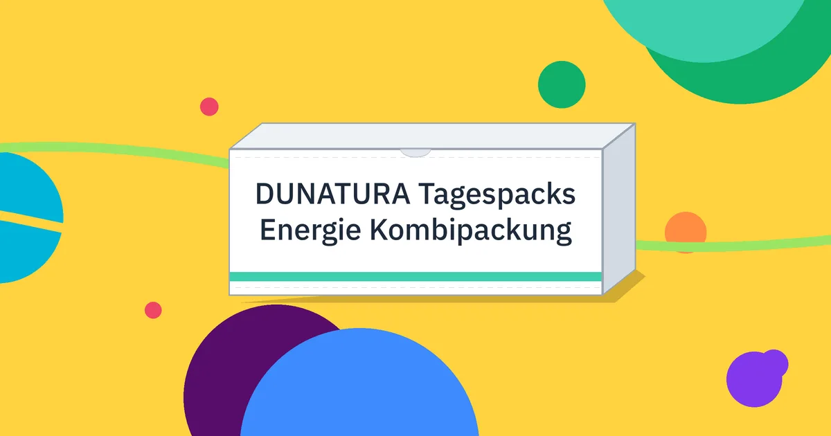 Symbolbild: Packung mit der Aufschrift DUNATURA Tagespacks Energie Kombipackung (PZN 18363648) – Verfügbarkeit und Bezug in Apotheken in Frankfurt am Main