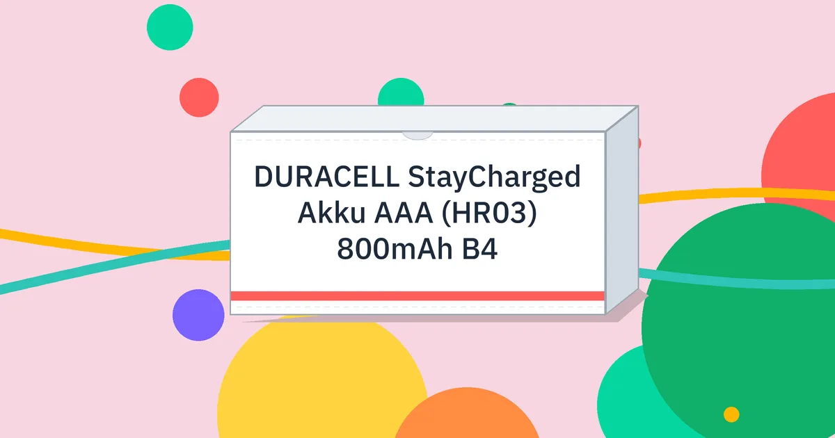 Symbolbild: Packung mit der Aufschrift DURACELL StayCharged Akku AAA (HR03) 800mAh B4 (PZN 07705815) – Verfügbarkeit und Bezug in Apotheken in Frankfurt am Main
