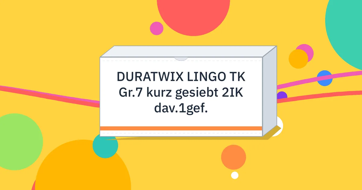 Symbolbild: Packung mit der Aufschrift DURATWIX LINGO TK Gr.7 kurz gesiebt 2IK dav.1gef. (PZN 06970001) – Verfügbarkeit und Bezug in Apotheken in Frankfurt am Main