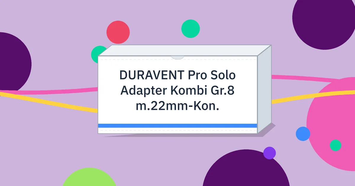 Symbolbild: Packung mit der Aufschrift DURAVENT Pro Solo Adapter Kombi Gr.8 m.22mm-Kon. (PZN 19272563) – Verfügbarkeit und Bezug in Apotheken in Frankfurt am Main