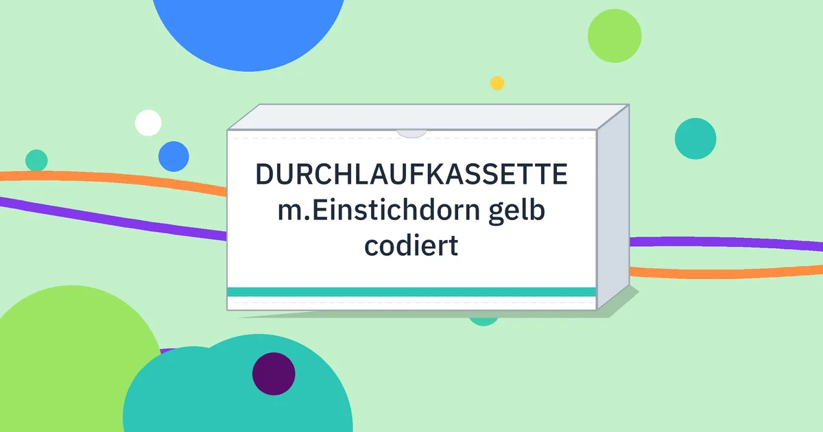 Symbolbild: Packung mit der Aufschrift DURCHLAUFKASSETTE m.Einstichdorn gelb codiert (PZN 04152362) – Verfügbarkeit und Bezug in Apotheken in Frankfurt am Main