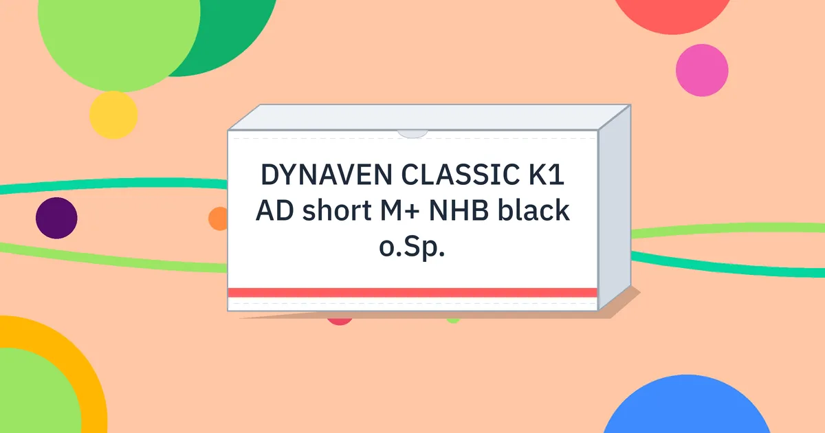 Symbolbild: Packung mit der Aufschrift DYNAVEN CLASSIC K1 AD short M+ NHB black o.Sp. (PZN 18414535) – Verfügbarkeit und Bezug in Apotheken in Frankfurt am Main