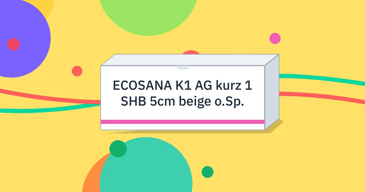 Symbolbild: Packung mit der Aufschrift ECOSANA K1 AG kurz 1 SHB 5cm beige o.Sp. (PZN 04725912) – Verfügbarkeit und Bezug in Apotheken in Frankfurt am Main