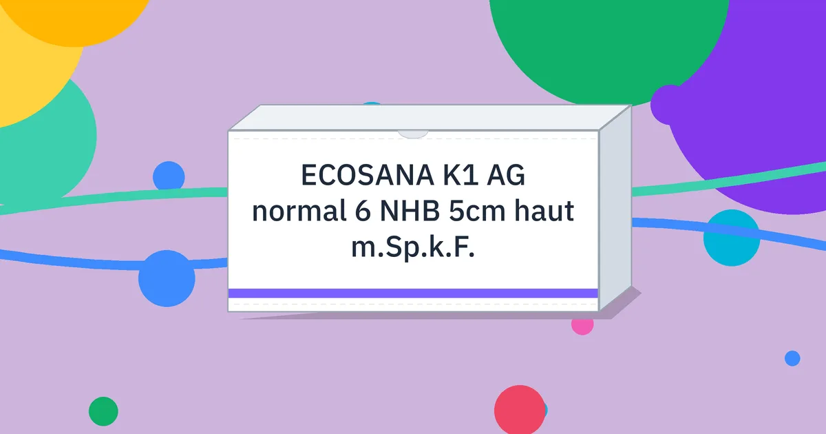 Symbolbild: Packung mit der Aufschrift ECOSANA K1 AG normal 6 NHB 5cm haut m.Sp.k.F. (PZN 04730089) – Verfügbarkeit und Bezug in Apotheken in Frankfurt am Main