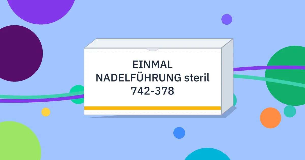 Symbolbild: Packung mit der Aufschrift EINMAL NADELFÜHRUNG steril 742-378 (PZN 16258775) – Verfügbarkeit und Bezug in Apotheken in Frankfurt am Main