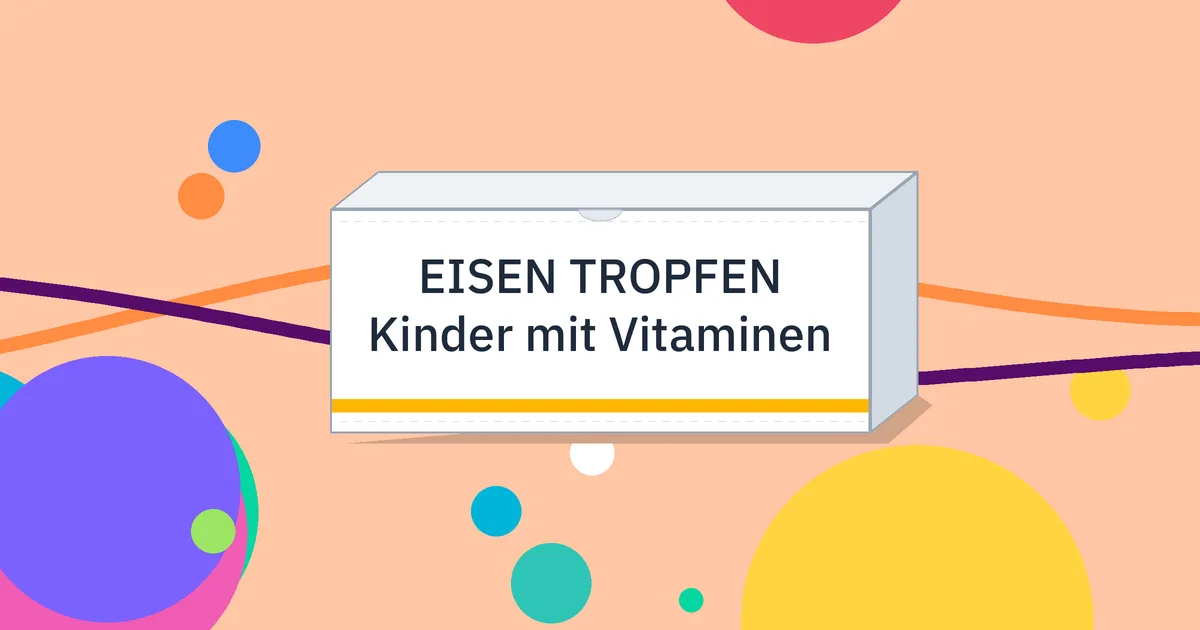 Symbolbild: Packung mit der Aufschrift EISEN TROPFEN Kinder mit Vitaminen (PZN 20593427) – Verfügbarkeit und Bezug in Apotheken in Frankfurt am Main