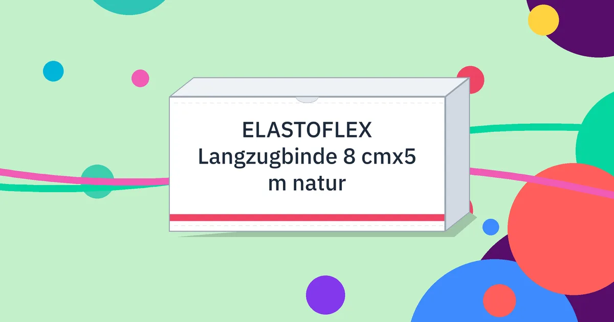 Symbolbild: Packung mit der Aufschrift ELASTOFLEX Langzugbinde 8 cmx5 m natur (PZN 17176341) – Verfügbarkeit und Bezug in Apotheken in Frankfurt am Main