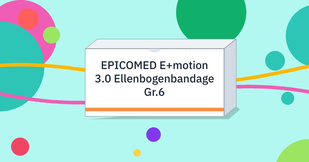 Symbolbild: Packung mit der Aufschrift EPICOMED E+motion 3.0 Ellenbogenbandage Gr.6 (PZN 19369676) – Verfügbarkeit und Bezug in Apotheken in Frankfurt am Main