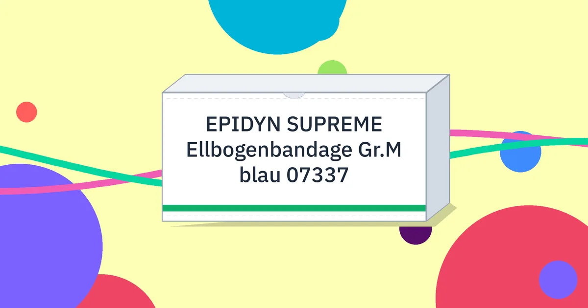 Symbolbild: Packung mit der Aufschrift EPIDYN SUPREME Ellbogenbandage Gr.M blau 07337 (PZN 16931456) – Verfügbarkeit und Bezug in Apotheken in Frankfurt am Main