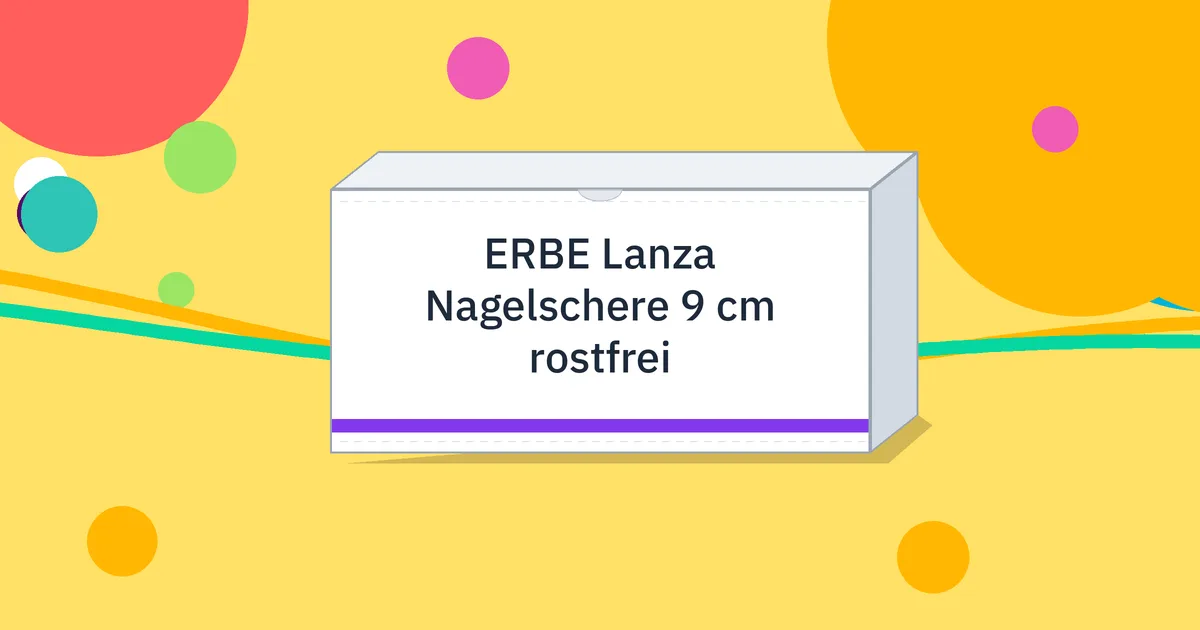 Symbolbild: Packung mit der Aufschrift ERBE Lanza Nagelschere 9 cm rostfrei (PZN 20052832) – Verfügbarkeit und Bezug in Apotheken in Frankfurt am Main