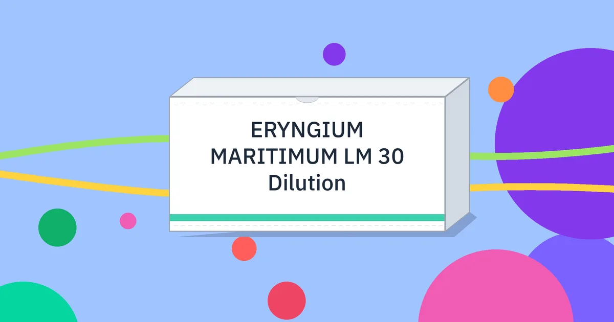 Symbolbild: Packung mit der Aufschrift ERYNGIUM MARITIMUM LM 30 Dilution (PZN 13479234) – Verfügbarkeit und Bezug in Apotheken in Frankfurt am Main
