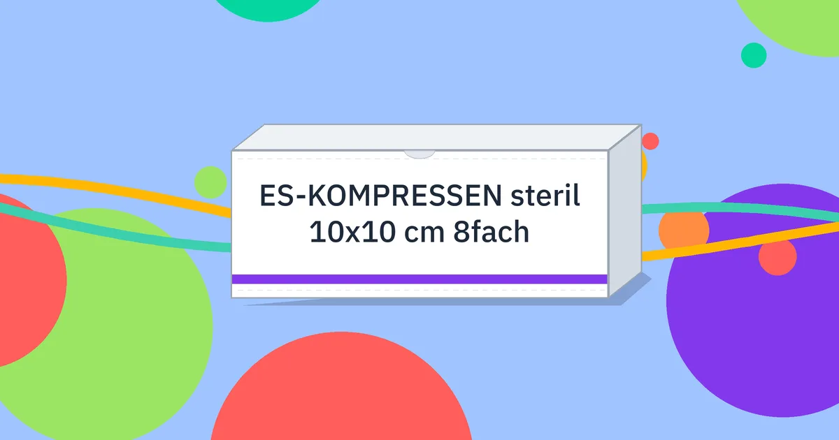 Symbolbild: Packung mit der Aufschrift ES-KOMPRESSEN steril 10x10 cm 8fach (PZN 19267800) – Verfügbarkeit und Bezug in Apotheken in Frankfurt am Main