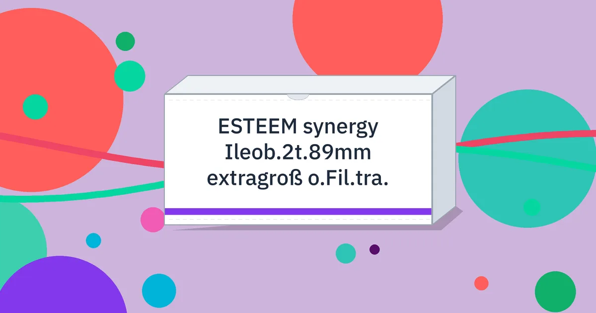 Symbolbild: Packung mit der Aufschrift ESTEEM synergy Ileob.2t.89mm extragroß o.Fil.tra. (PZN 02249844) – Verfügbarkeit und Bezug in Apotheken in Frankfurt am Main