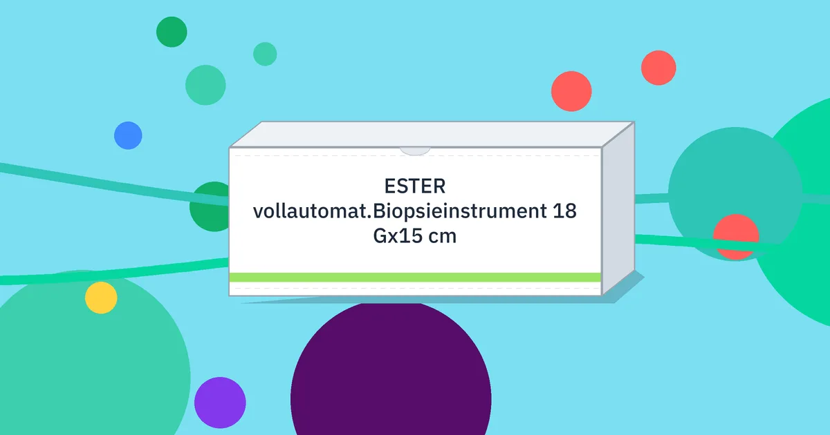 Symbolbild: Packung mit der Aufschrift ESTER vollautomat.Biopsieinstrument 18 Gx15 cm (PZN 20030144) – Verfügbarkeit und Bezug in Apotheken in Frankfurt am Main