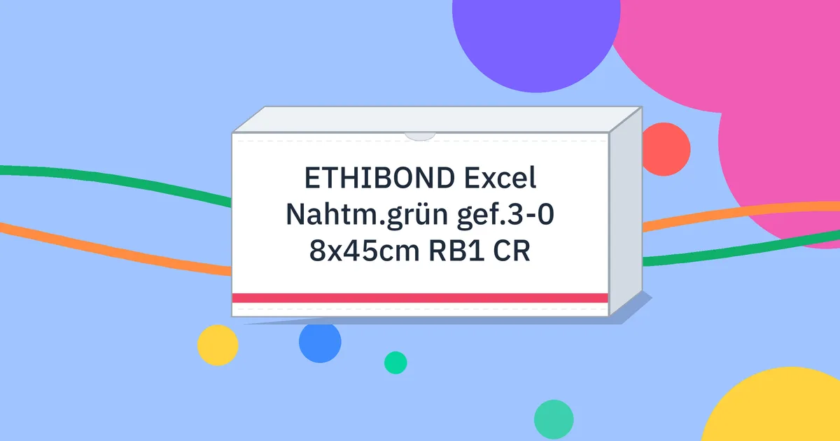 Symbolbild: Packung mit der Aufschrift ETHIBOND Excel Nahtm.grün gef.3-0 8x45cm RB1 CR (PZN 20896056) – Verfügbarkeit und Bezug in Apotheken in Frankfurt am Main