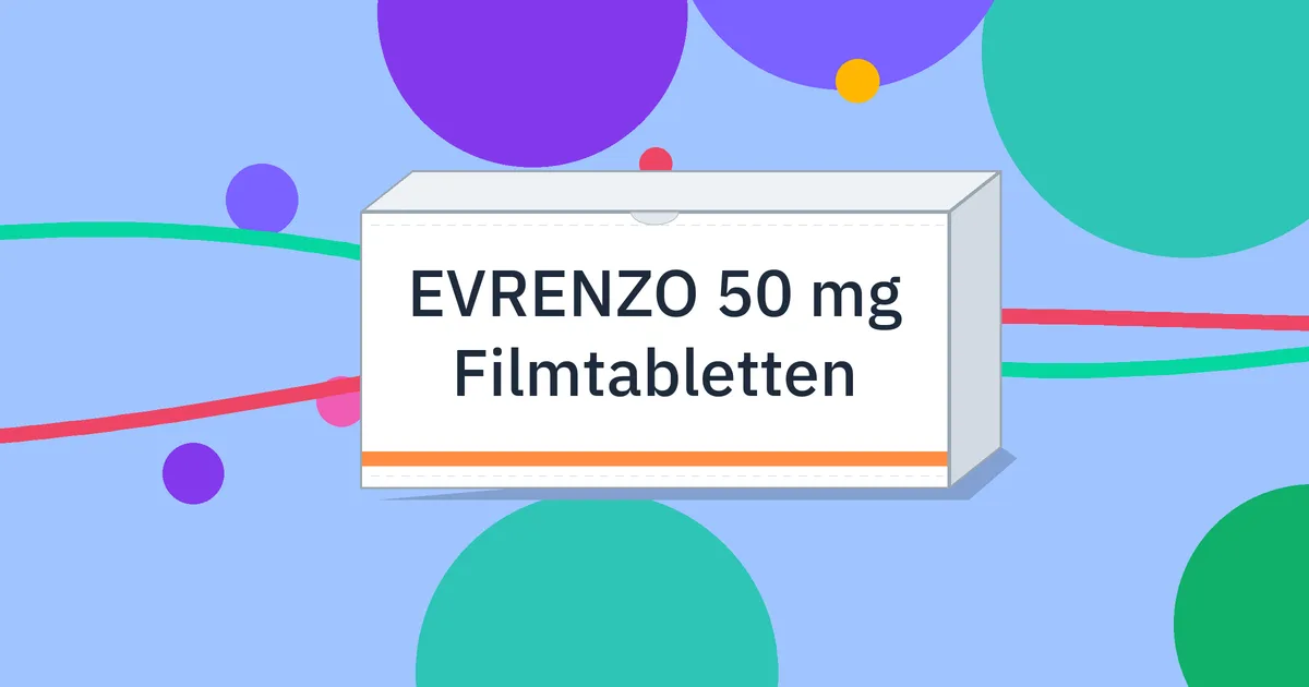 Symbolbild: Packung mit der Aufschrift EVRENZO 50 mg Filmtabletten (PZN 18892335) – Verfügbarkeit und Bezug in Apotheken in Frankfurt am Main