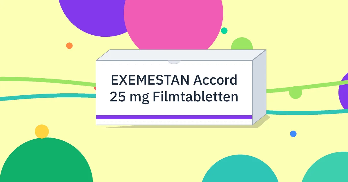 Symbolbild: Packung mit der Aufschrift EXEMESTAN Accord 25 mg Filmtabletten (PZN 11156969) – Verfügbarkeit und Bezug in Apotheken in Frankfurt am Main