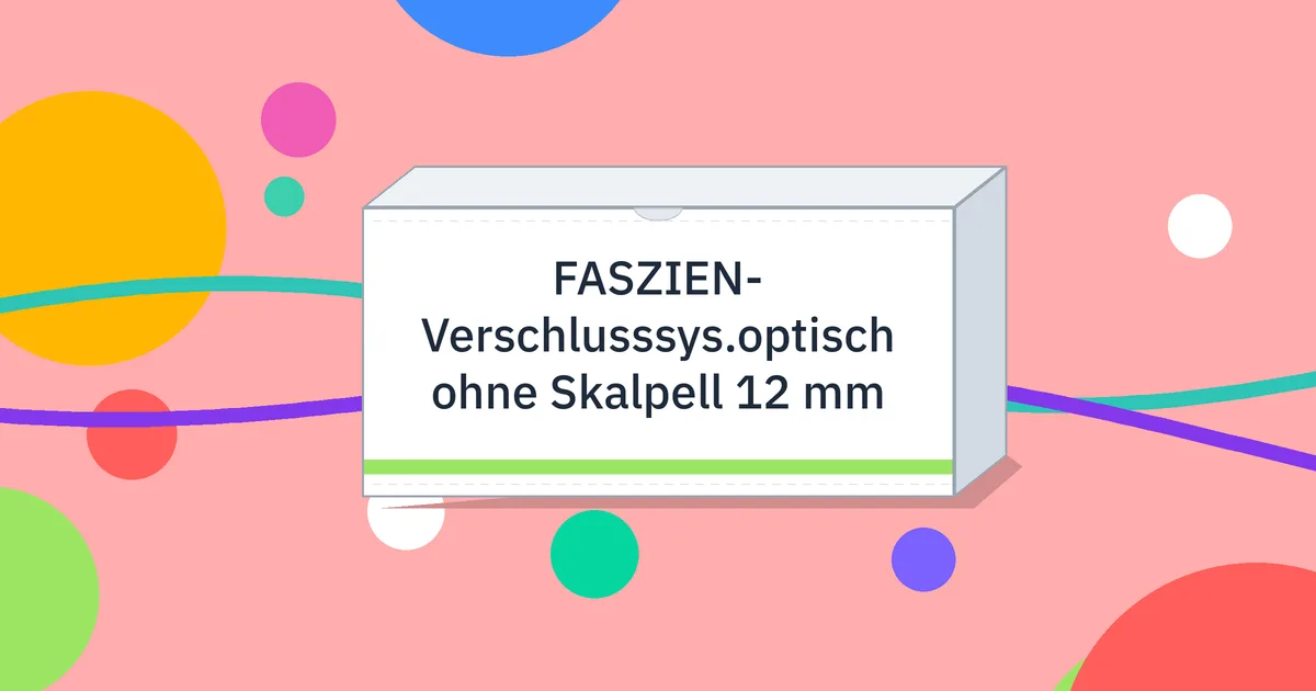 Symbolbild: Packung mit der Aufschrift FASZIEN-Verschlusssys.optisch ohne Skalpell 12 mm (PZN 18257975) – Verfügbarkeit und Bezug in Apotheken in Frankfurt am Main