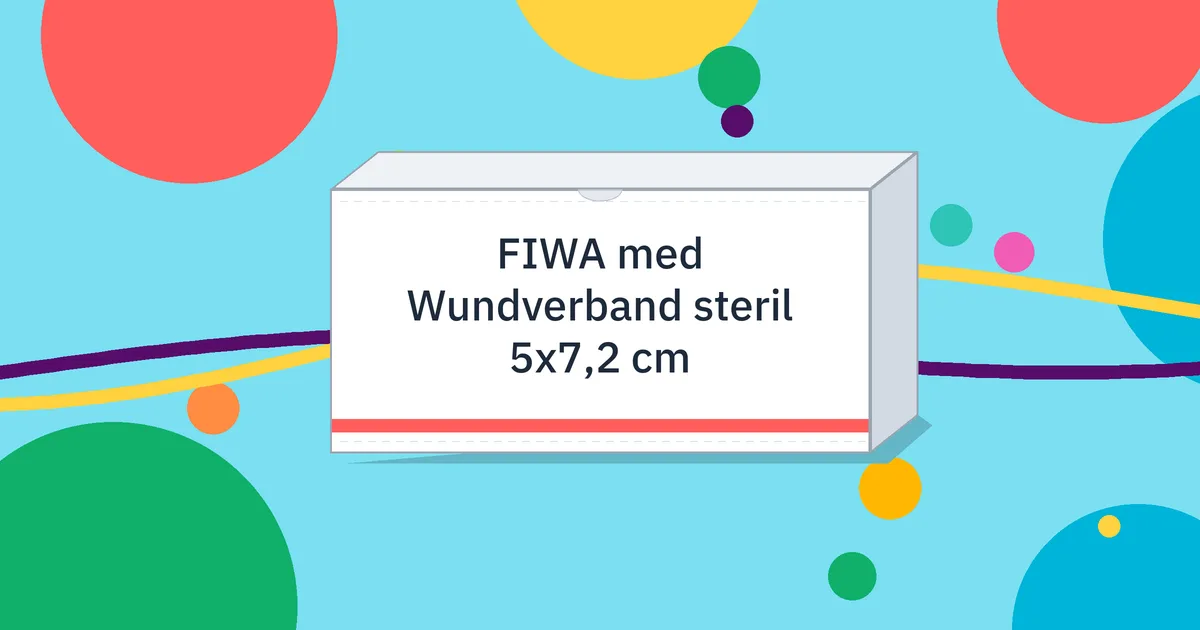 Symbolbild: Packung mit der Aufschrift FIWA med Wundverband steril 5x7,2 cm (PZN 19813208) – Verfügbarkeit und Bezug in Apotheken in Frankfurt am Main