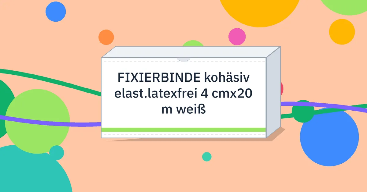 Symbolbild: Packung mit der Aufschrift FIXIERBINDE kohäsiv elast.latexfrei 4 cmx20 m weiß (PZN 12397830) – Verfügbarkeit und Bezug in Apotheken in Frankfurt am Main